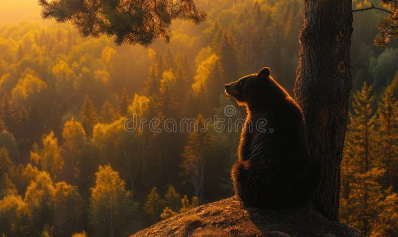 Top View of a Bear Sitting by a Tree Stock Image - Image of carnivore ...