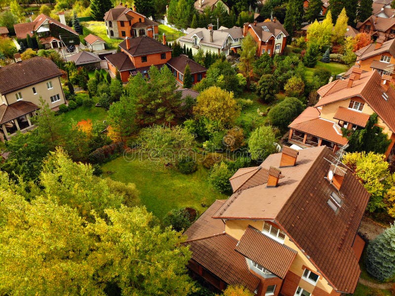 Top View of a Beautiful Cottage Village in Autumn Stock Image - Image ...