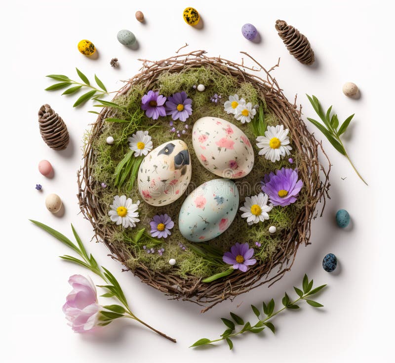 Top View Beautiful Easter Composition with Spring Flowers and Colorful ...