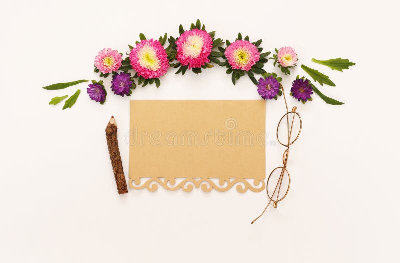 Top View of Beautiful Flowers and Blank Note Stock Image - Image of ...