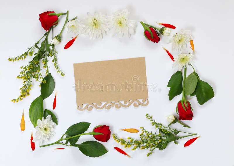 Top View of Beautiful Flowers and Blank Note Stock Image - Image of ...