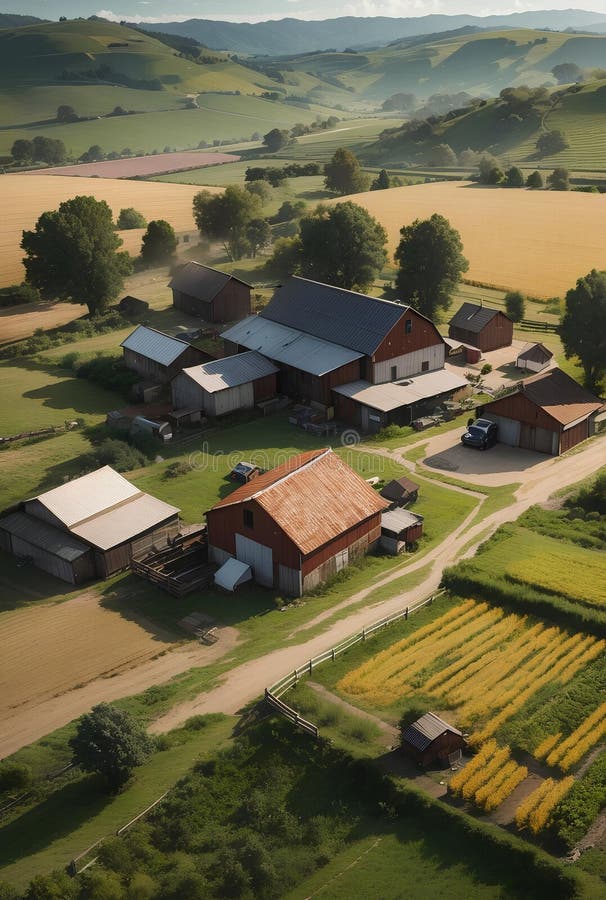 Top View of a Beautiful Green Farm Stock Illustration - Illustration of ...