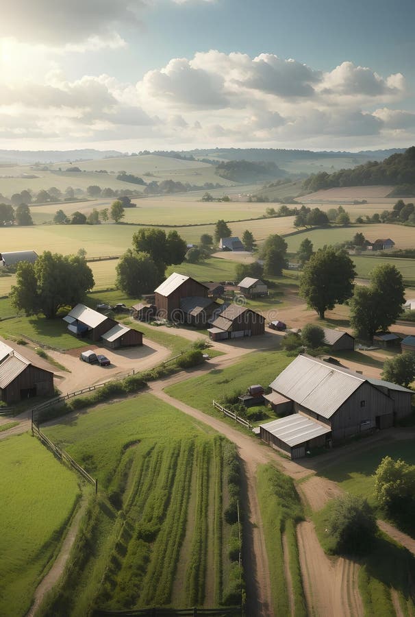 Top View of a Beautiful Green Farm Stock Illustration - Illustration of ...