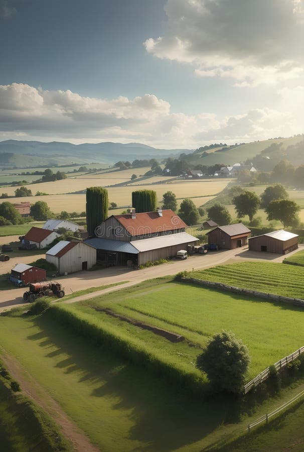 Top View of a Beautiful Green Farm Stock Illustration - Illustration of ...