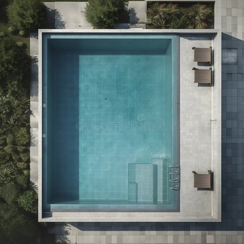 Top View of a Beautiful Idyllic Rectangular Swimming Pool with Blue ...