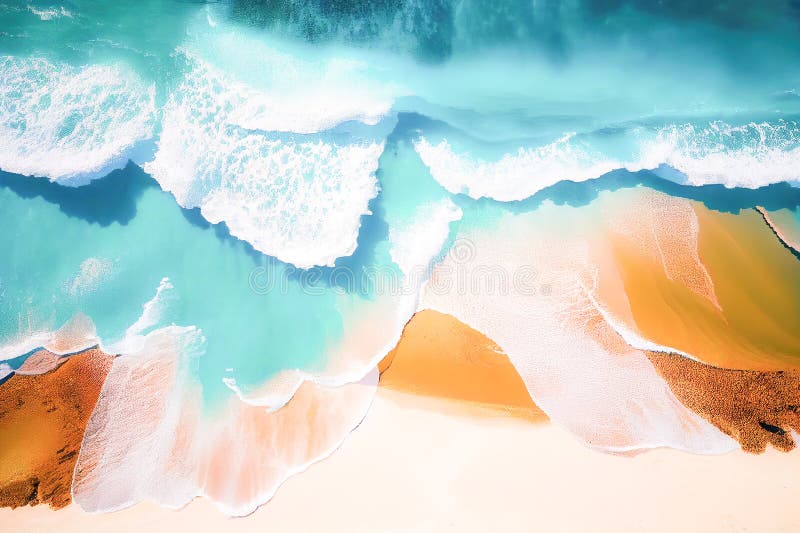 Top View of the Beautiful Ocean Waves Rolling on the Sandy Beach ...