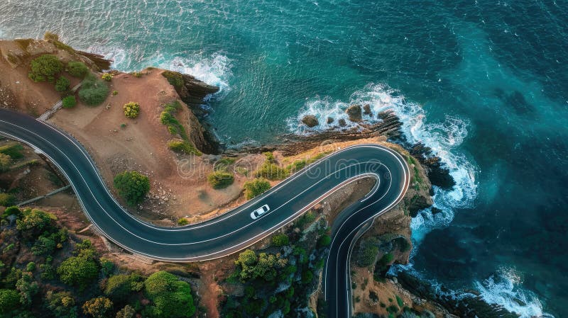 Top View of a Beautiful Road Near the Ocean Stock Illustration ...