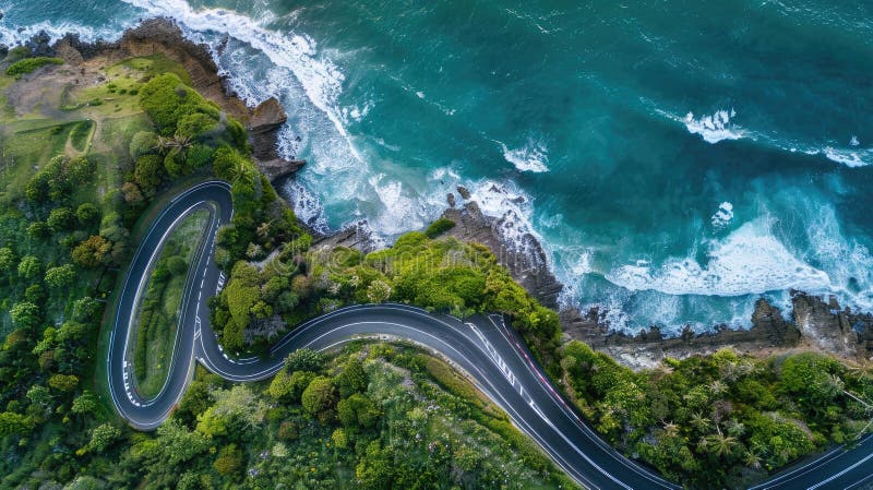 Top View of a Beautiful Road Near the Ocean Stock Illustration ...