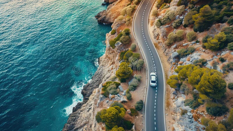 Top View of a Beautiful Road Near the Ocean Stock Photo - Image of ...
