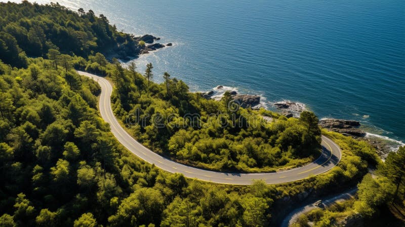 Top View of a Beautiful Road Near the Ocean Stock Image - Image of lake ...