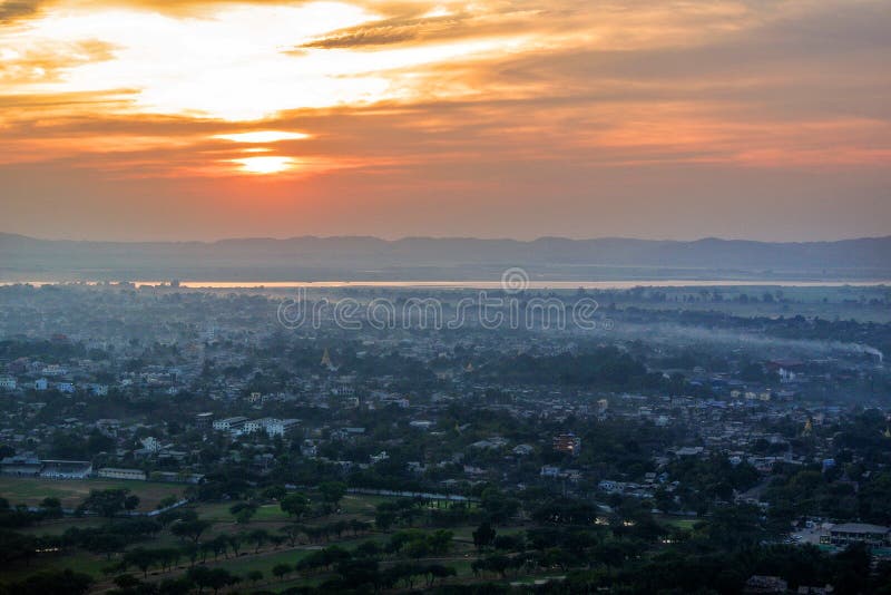 Top View Beautiful Sunset in Mandalay from Mandalay Hill, Myanmar Burma ...