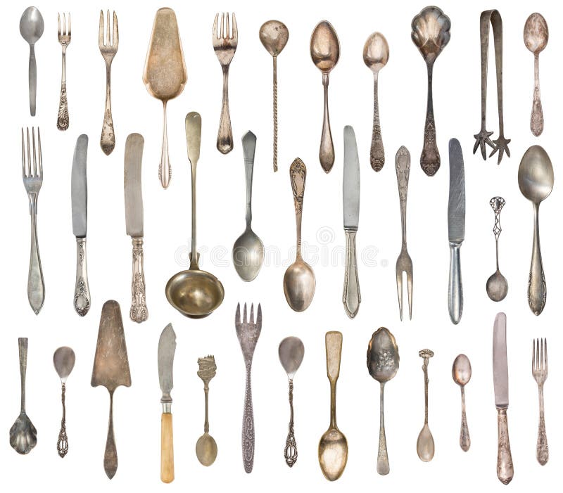 Top View of Beautiful Vintage Silver Knifes, Spoons and Forks Isolated ...