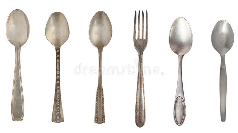Top View of Beautiful Vintage Silver Spoons and Forks Isolated on White ...