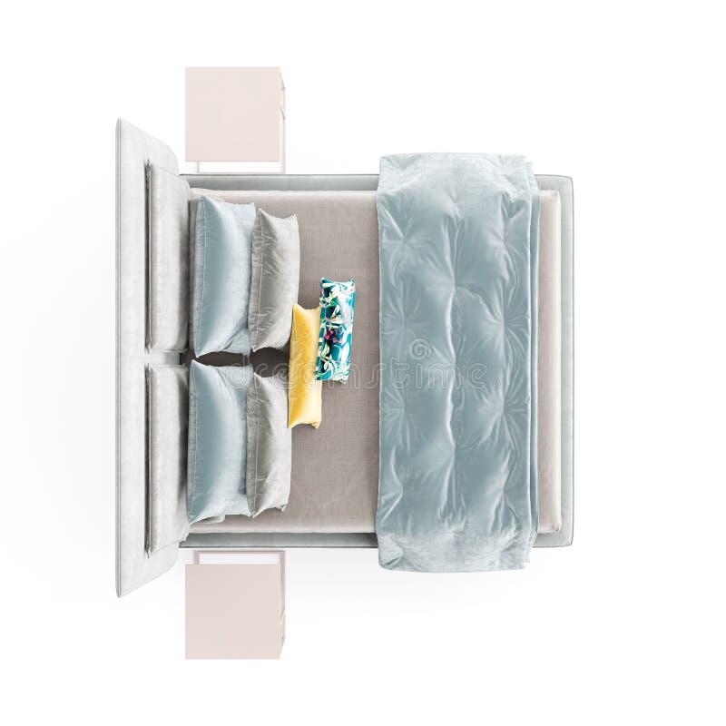 Overhead View of a Bed with a Quilt and Pillows on Top Stock ...