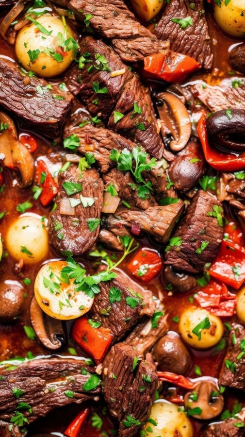 Top View of a Beef Bourguignon Dish Stock Image - Image of herb, food ...