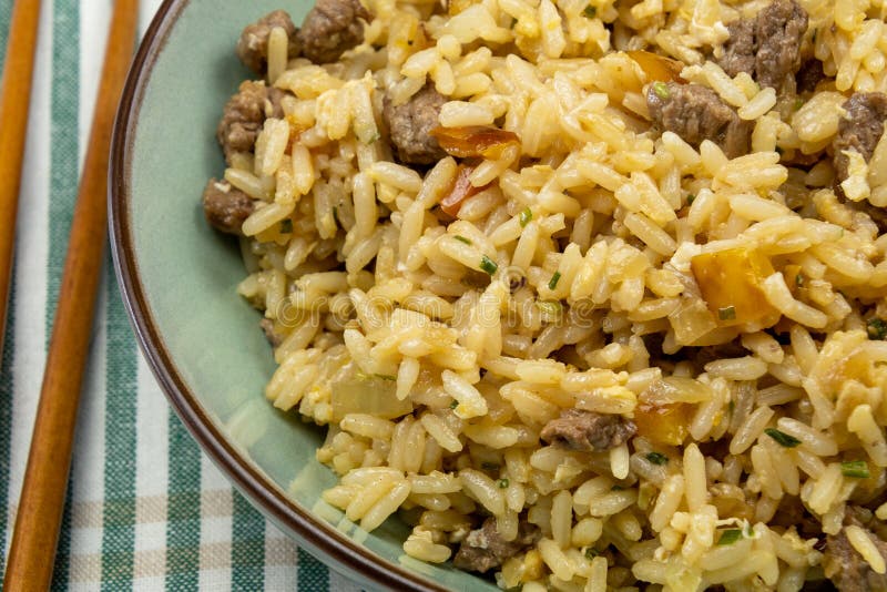 Of Beef Fried Rice in a Plate on a Table Stock Photo - Image of fresh ...