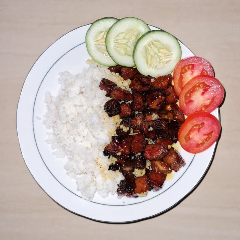 Top View Beef Satay Served with Rice and Vegetables Stock Photo - Image ...
