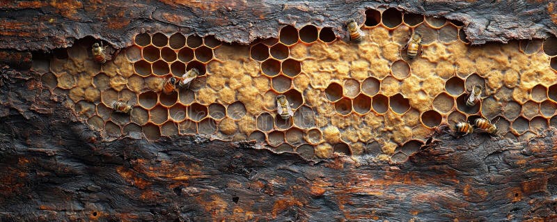 Top View of Bees Working on Honeycomb with Hexagonal Patterns Stock ...