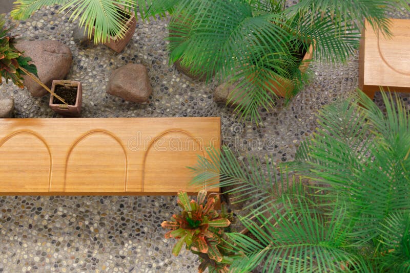 Top View of Bench and Palm Tree. Stock Photo - Image of hall, stone ...