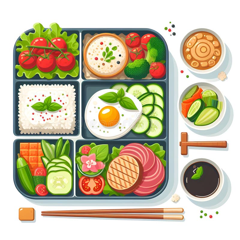 Top View Bento Lunch Box Element Stock Illustration - Illustration of ...
