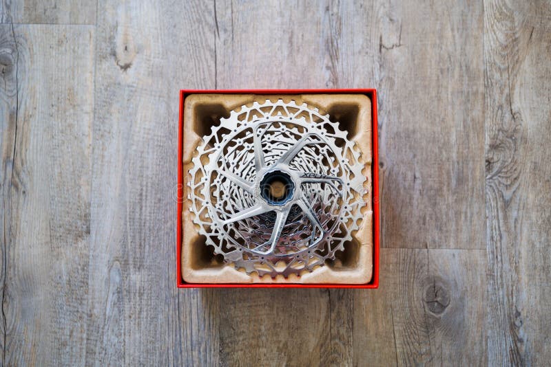 Top View of a Bicycle Cassette for Shifting Gears on the Wooden Table ...