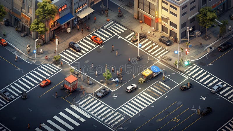 Top View of Big City Street Crossing Stock Photo - Image of motion ...