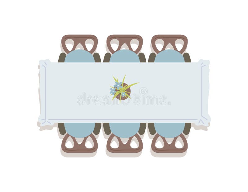 Top View on Big Dining Table and Chairs Flat Vector Illustration ...