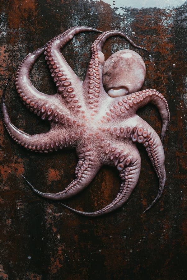 Top View of Big Uncooked Octopus on Rusty Stock Image - Image of ...