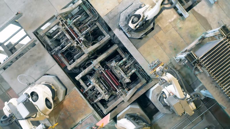 Top View of Bionic Mechanisms Transporting Copper Sheets Stock Video ...