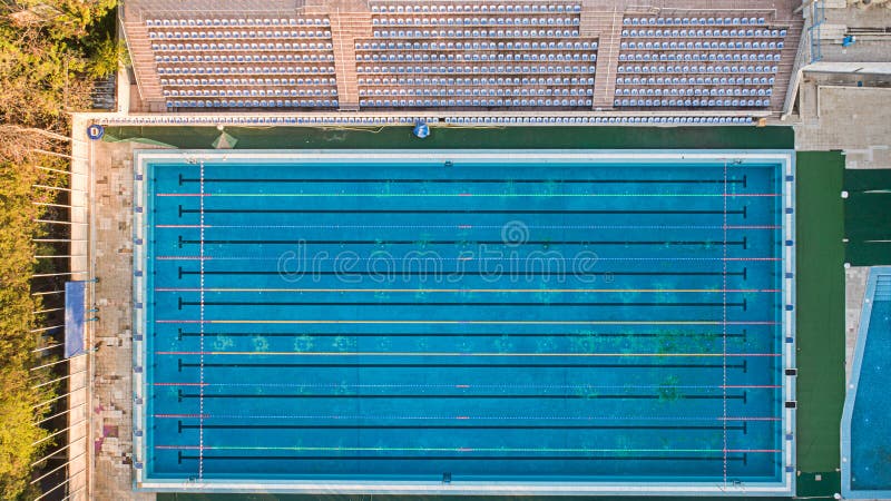 Top View, Bird Eye View of Swimming Pool with Marked Lanes and Starting ...