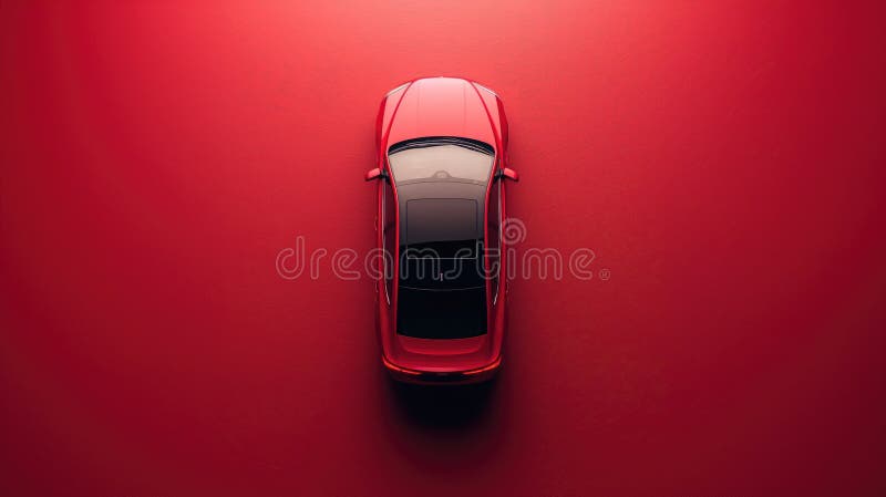 Top View of a Black Car on a Red Background. 3d Rendering Stock ...