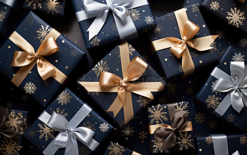 Top View of Black Christmas Present Boxes Layout Stock Illustration ...