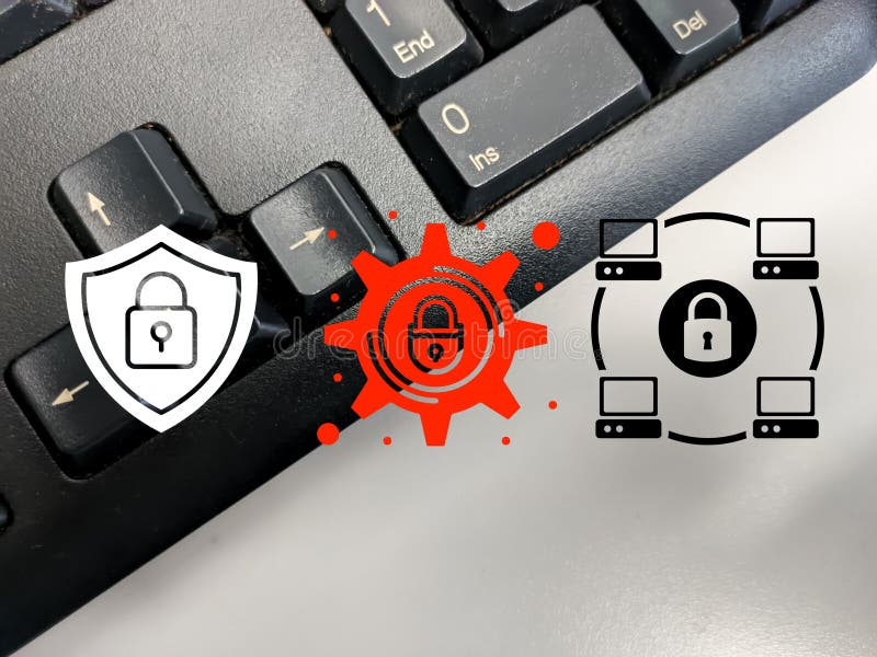 Top View Black Keyboard and Security Icon Stock Photo - Image of tech ...