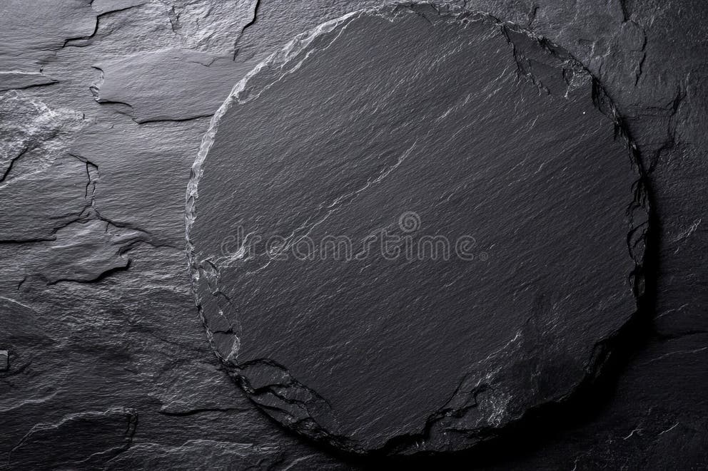 Top View of a Black Slate Board on a Dark Stone Texture, Featuring ...