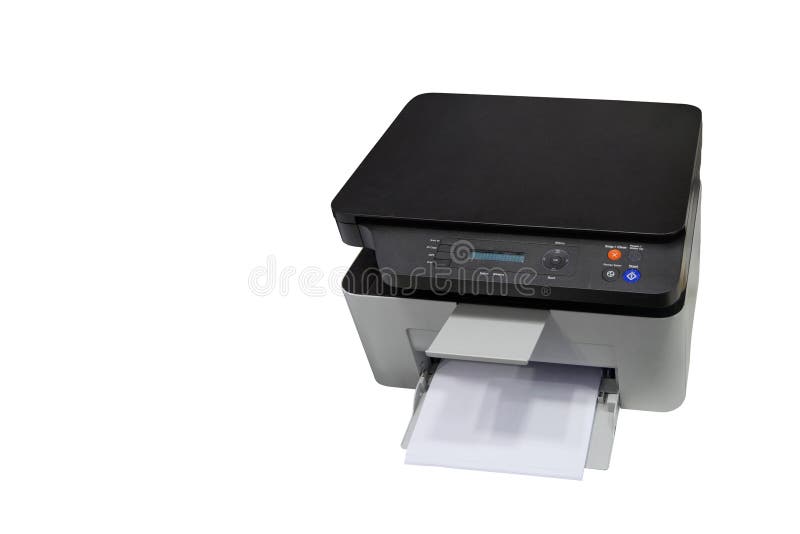 Top View, Black and White Printer and Paper on White Background ...
