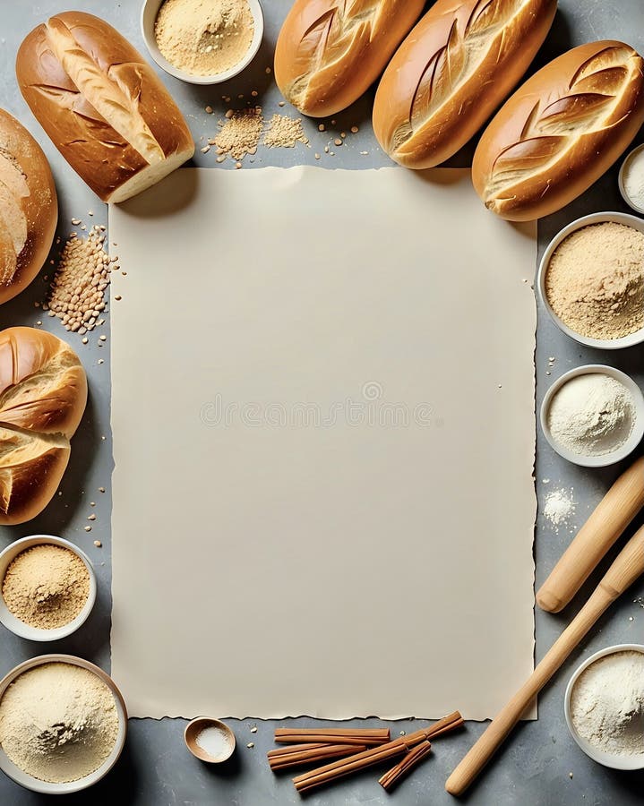 Top View of Blank Baking Recipe with Bread Ingredients Stock ...
