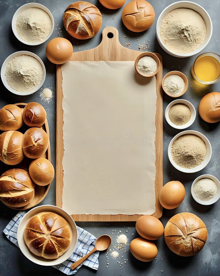 Top View of Blank Baking Recipe with Bread Ingredients Stock ...