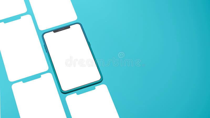 Top View Blank Multi Screen Mockup of Smartphone Against Turquoise ...