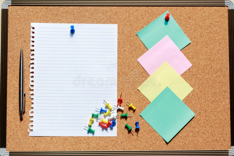 Top View of Blank Notebook on Cork Board with Pen, Note and Colo Stock ...