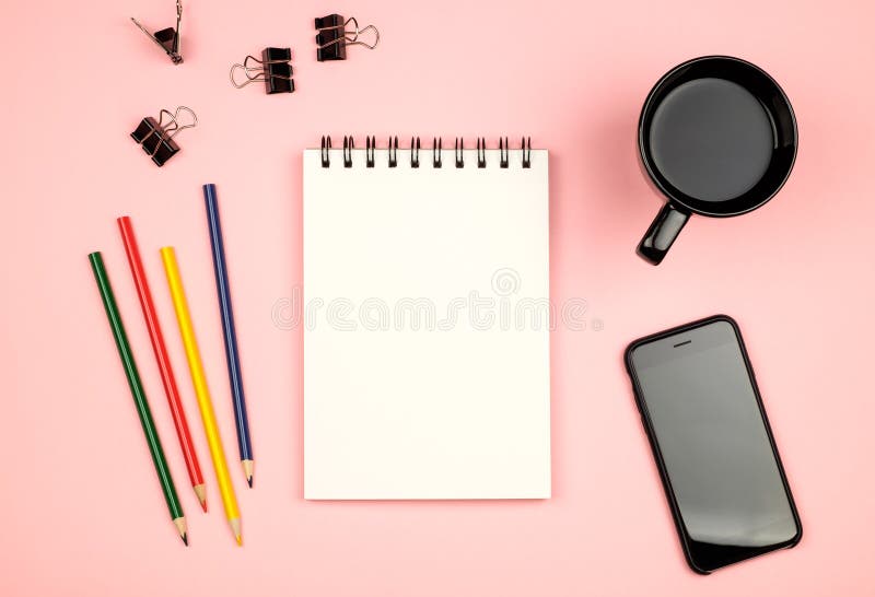 Top View of Blank Notebook Page with Colored Pencils Stock Image ...