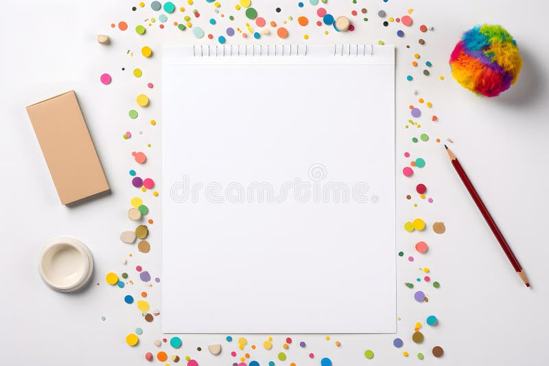 Top View of Blank Notepad with Colorful Confetti on White Background ...