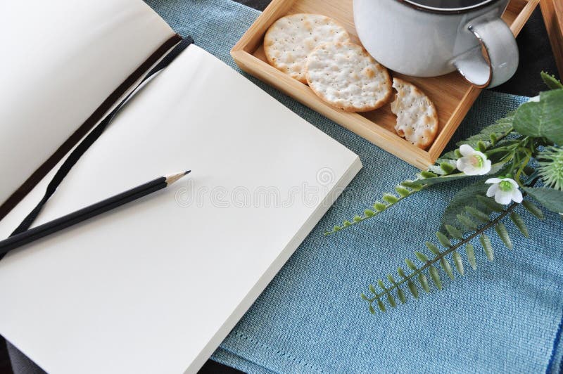 Top View of Blank Page Journal with Pencil Stock Photo - Image of ...