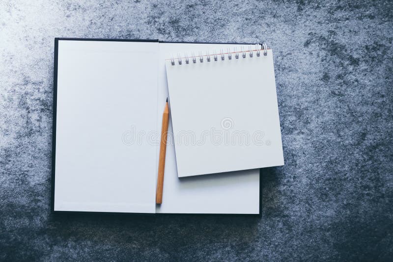 Top View of Blank Spiral Notebook or Binder Notepad and Pencil with ...