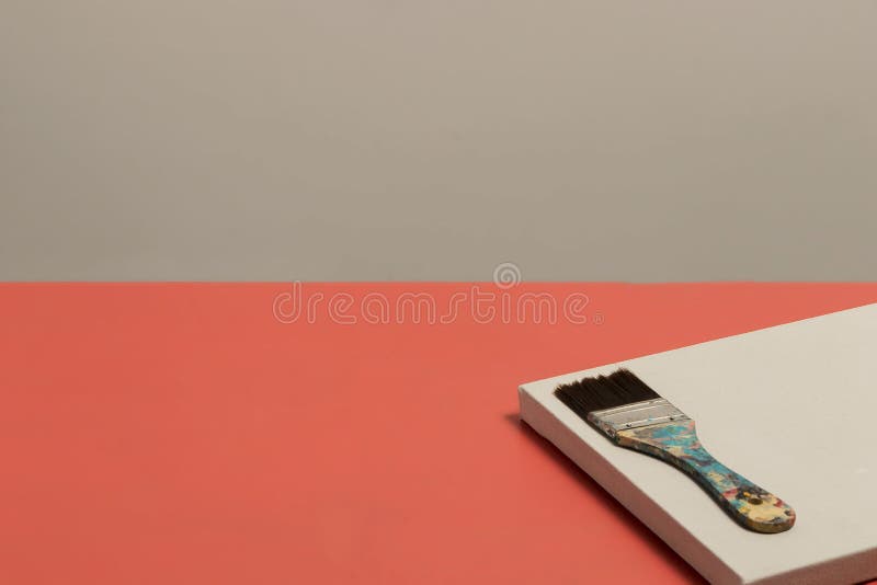 Top View of a Blank White Canvas with a Stained Paintbrush Stock Photo ...