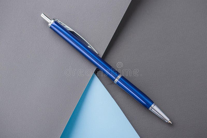 Top View of Blue Ballpoint Pen on Grey Ground Stock Illustration ...
