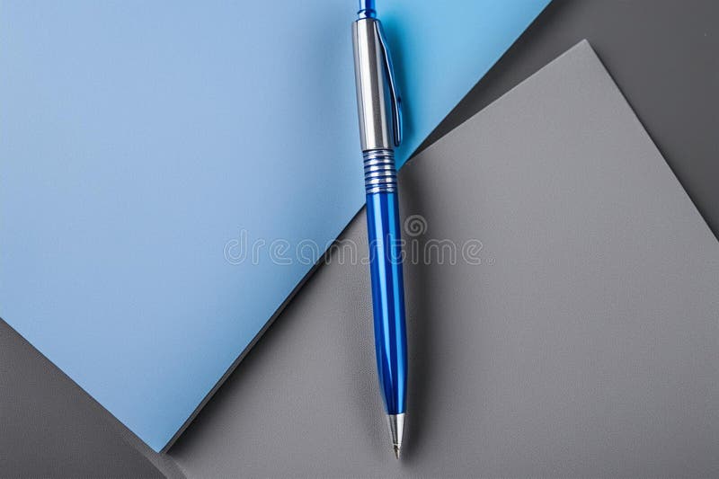 Top View of Blue Ballpoint Pen on Grey Ground Stock Illustration ...