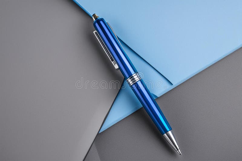 Top View of Blue Ballpoint Pen on Grey Ground Stock Illustration ...