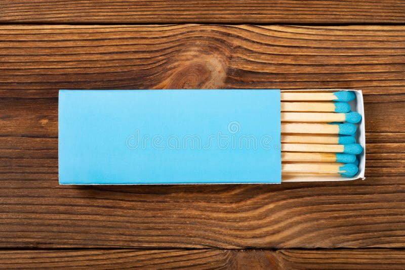 Blue Color Matchbox with Blue Match Sticks on a Wood Table Stock Image ...