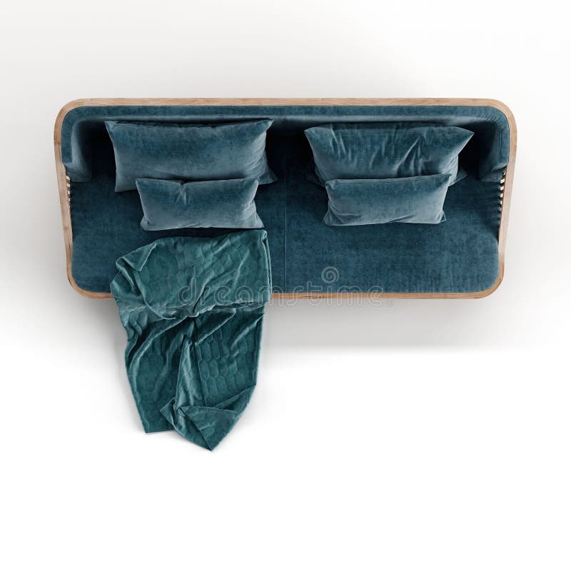 A Top View of a Blue Couch, 3d Rendering Stock Illustration ...