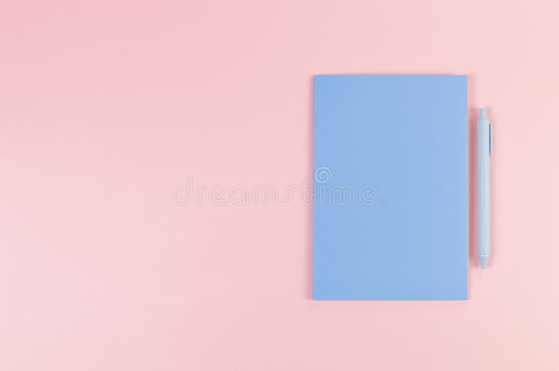 Top View of Blue Notebook, Blue Pen on Pink Background. School, Office ...
